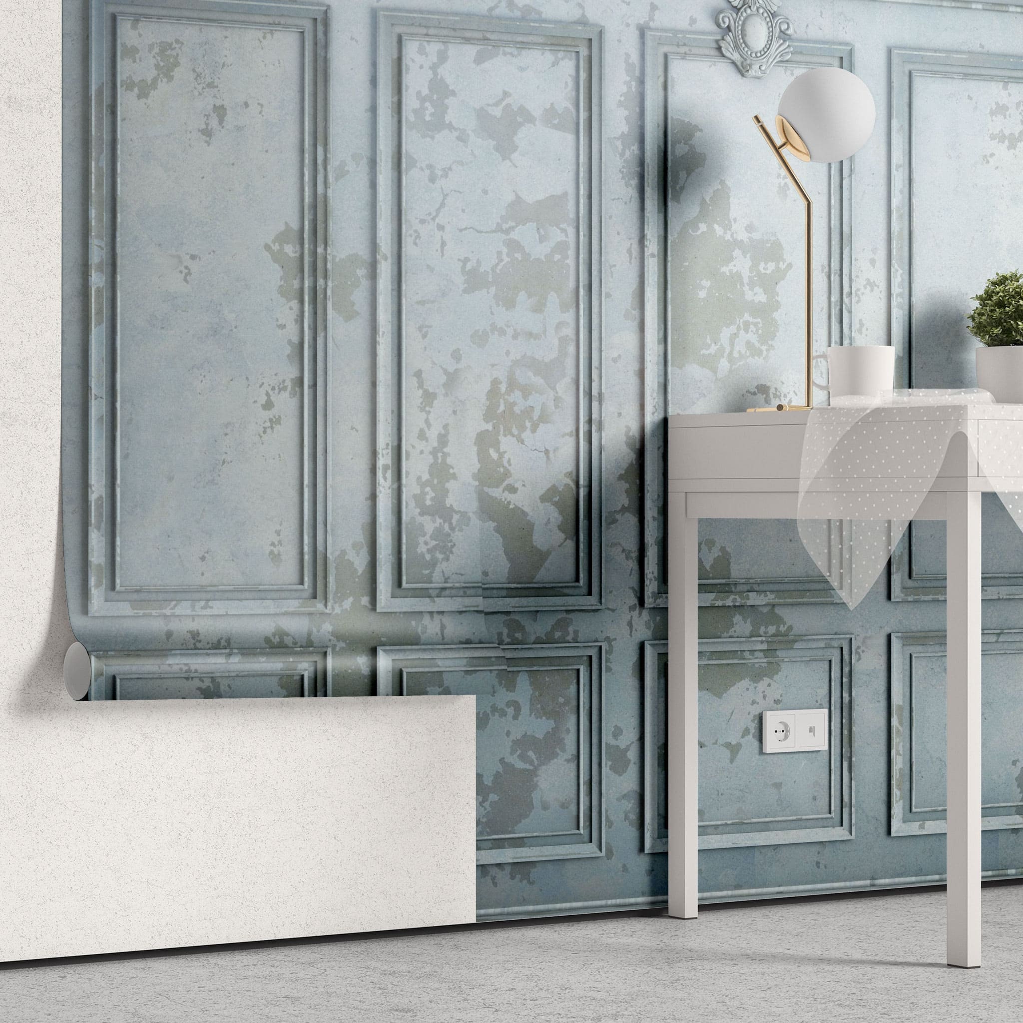 Vintage Light Blue Luxury Boiserie Panels Wallpaper | Antique Baroque ...