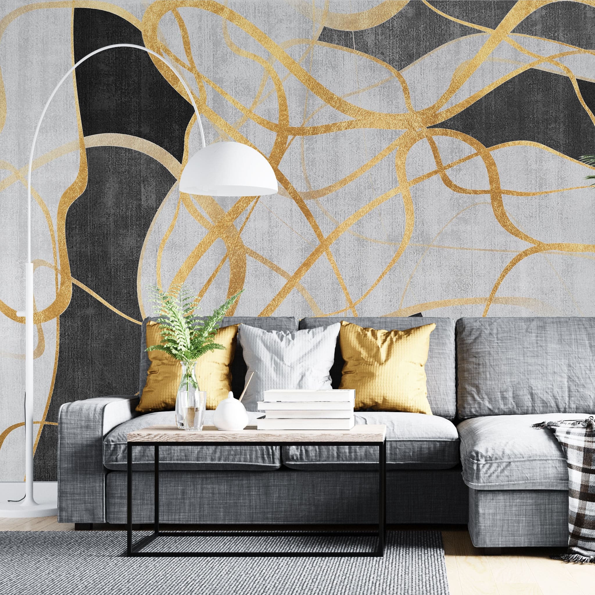 Gold Line Abstract Design Wallpaper Luxury Modern Wall Decor Textured ...