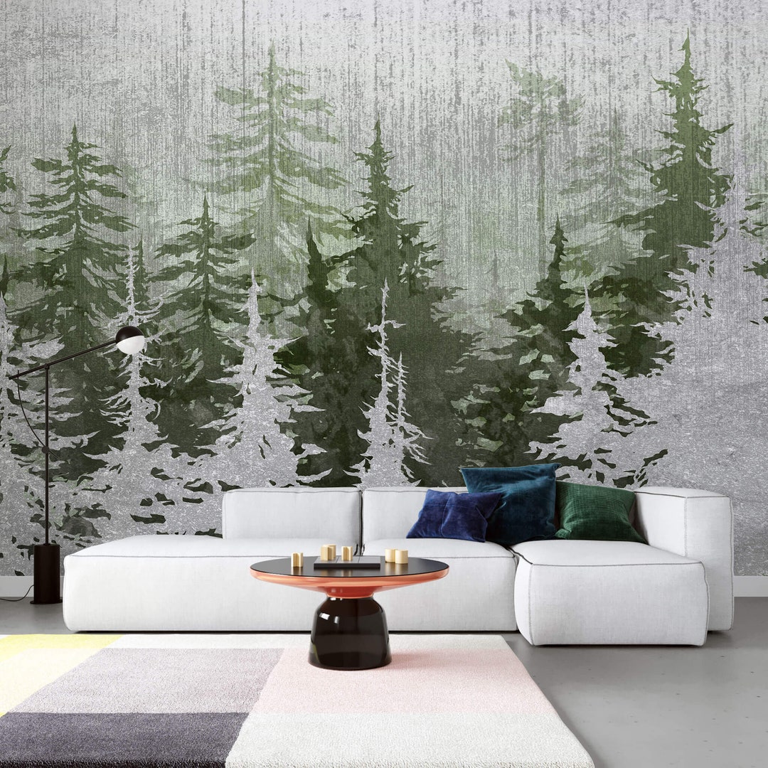 Silver Pine Forest Wallpaper | Luxury Modern Wall Decor | Nature Pine ...