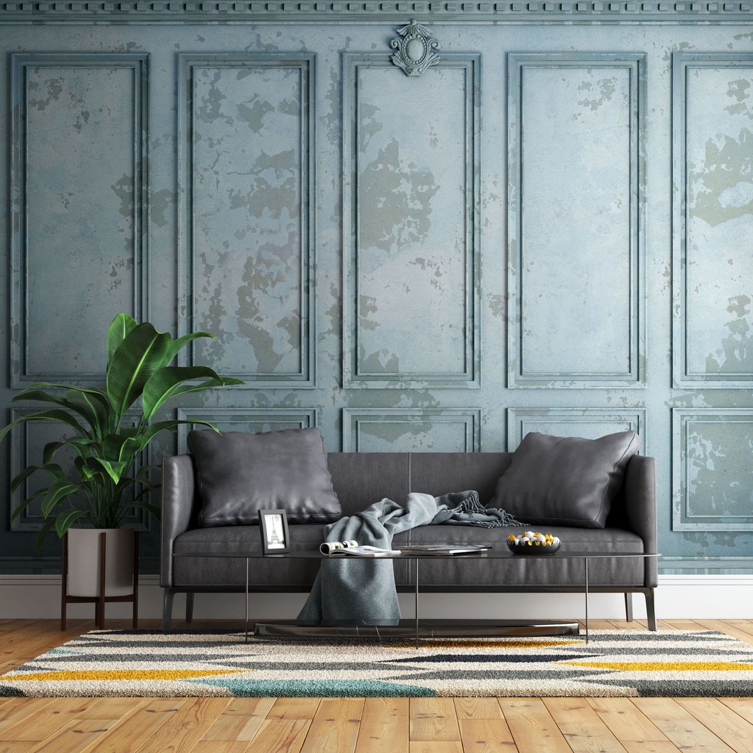 Vintage Light Blue Luxury Boiserie Panels Wallpaper | Antique Baroque ...