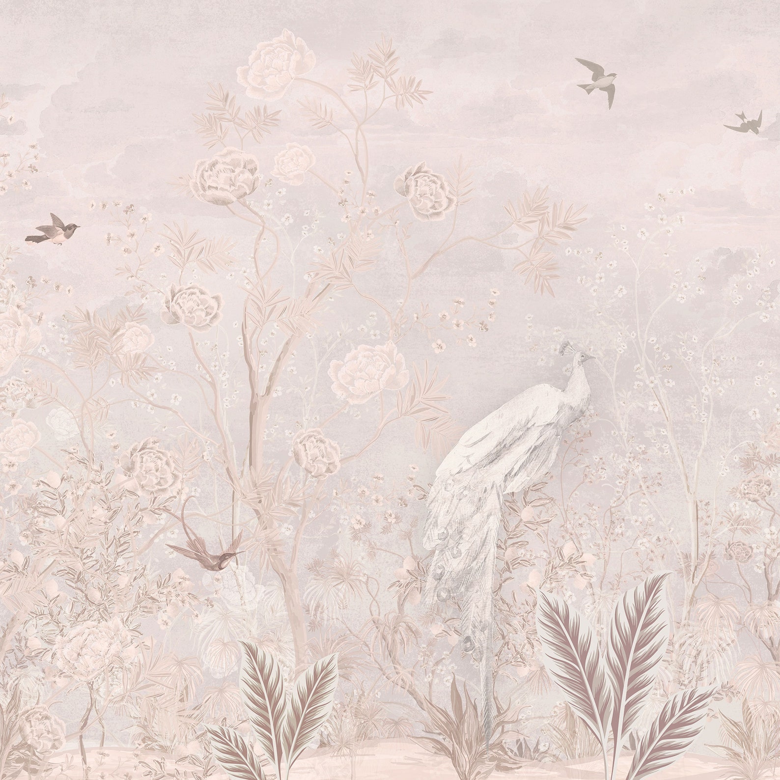 Chinoiserie Soft Pink Garden Wallpaper | Chinese Blossom Oriental ...