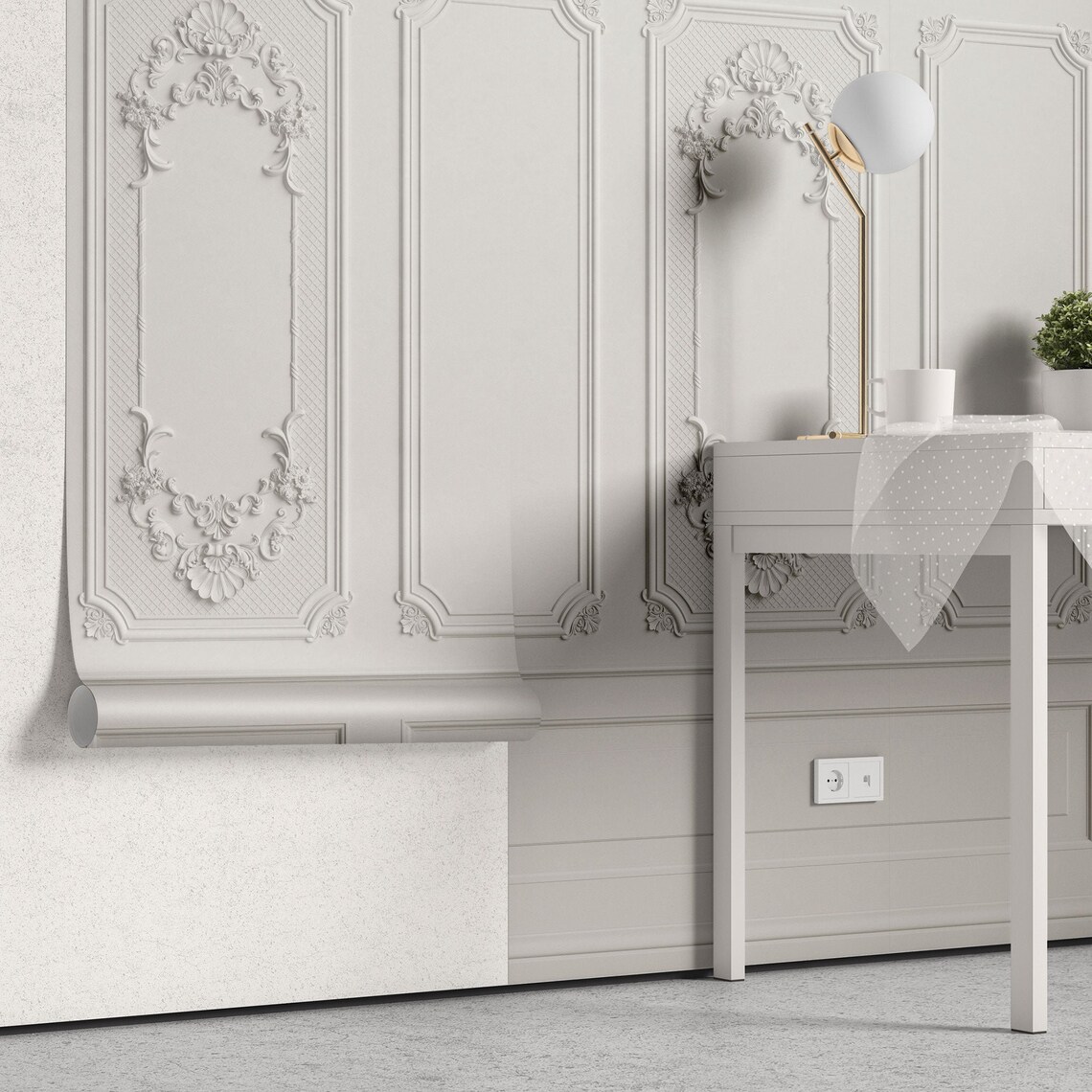 White Victorian Luxury Boiserie Panels Wallpaper | Antique Baroque ...