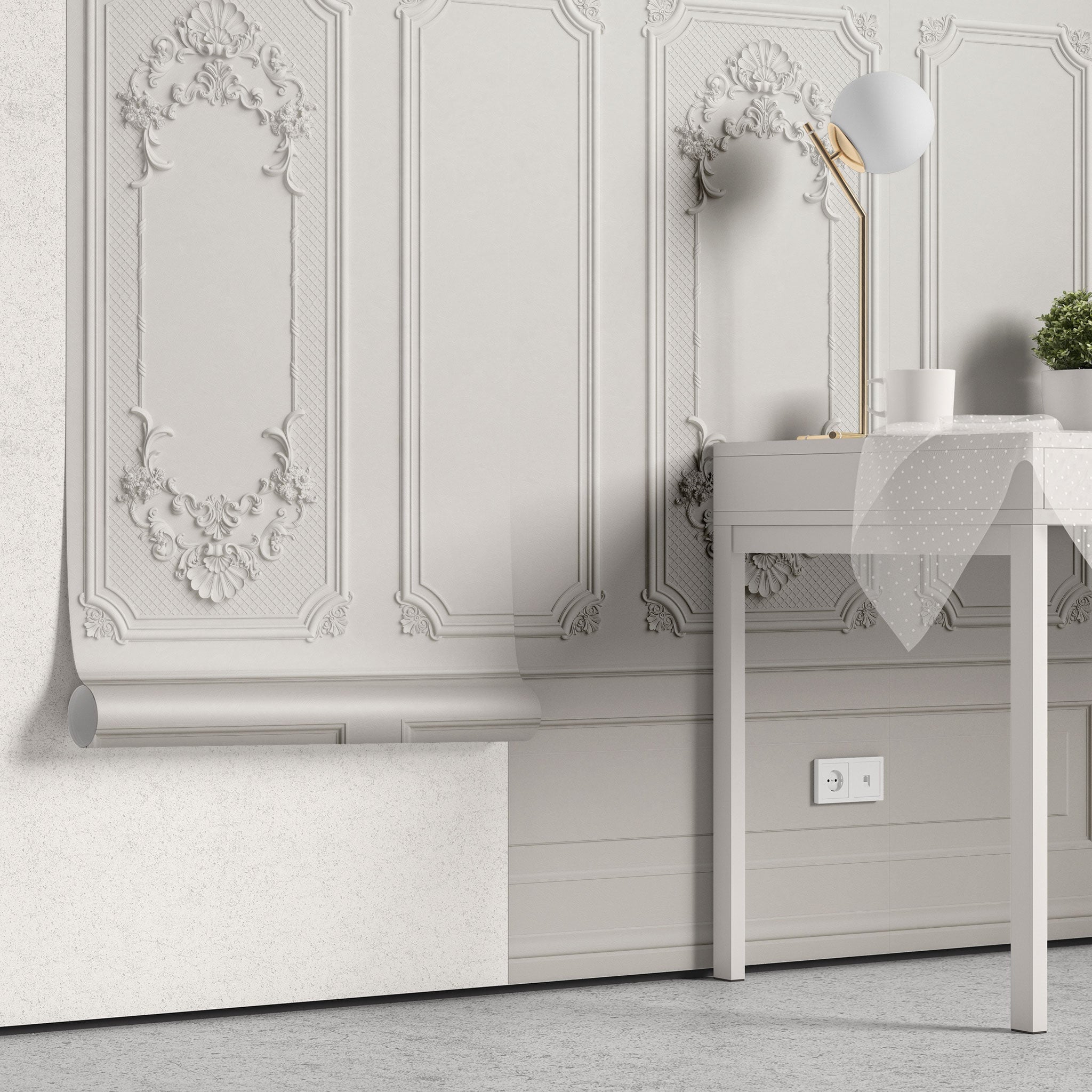 White Victorian Luxury Boiserie Panels Wallpaper | Antique Baroque ...