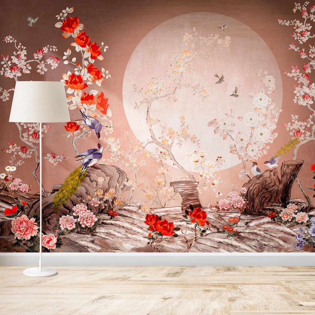 Red Love Oriental Wallpaper | Japanese Luxury Design Chinoiserie ...