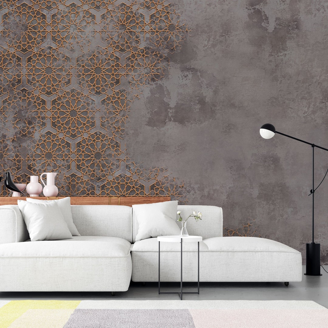Bronze Arabesque Wallpaper | Luxury Modern Wall Decor | Retro Vintage ...