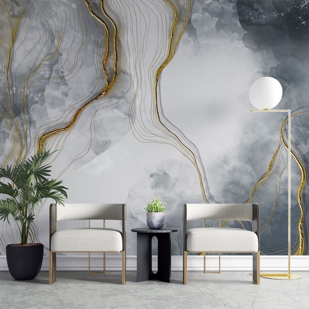 Grey Gold Marble Texture Wallpaper | Luxury Modern Gold Design | Ink ...