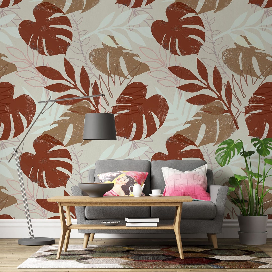 Scarlet Red Monstera Leaf Wallpaper | Luxury Modern Wall Decor | Nature ...