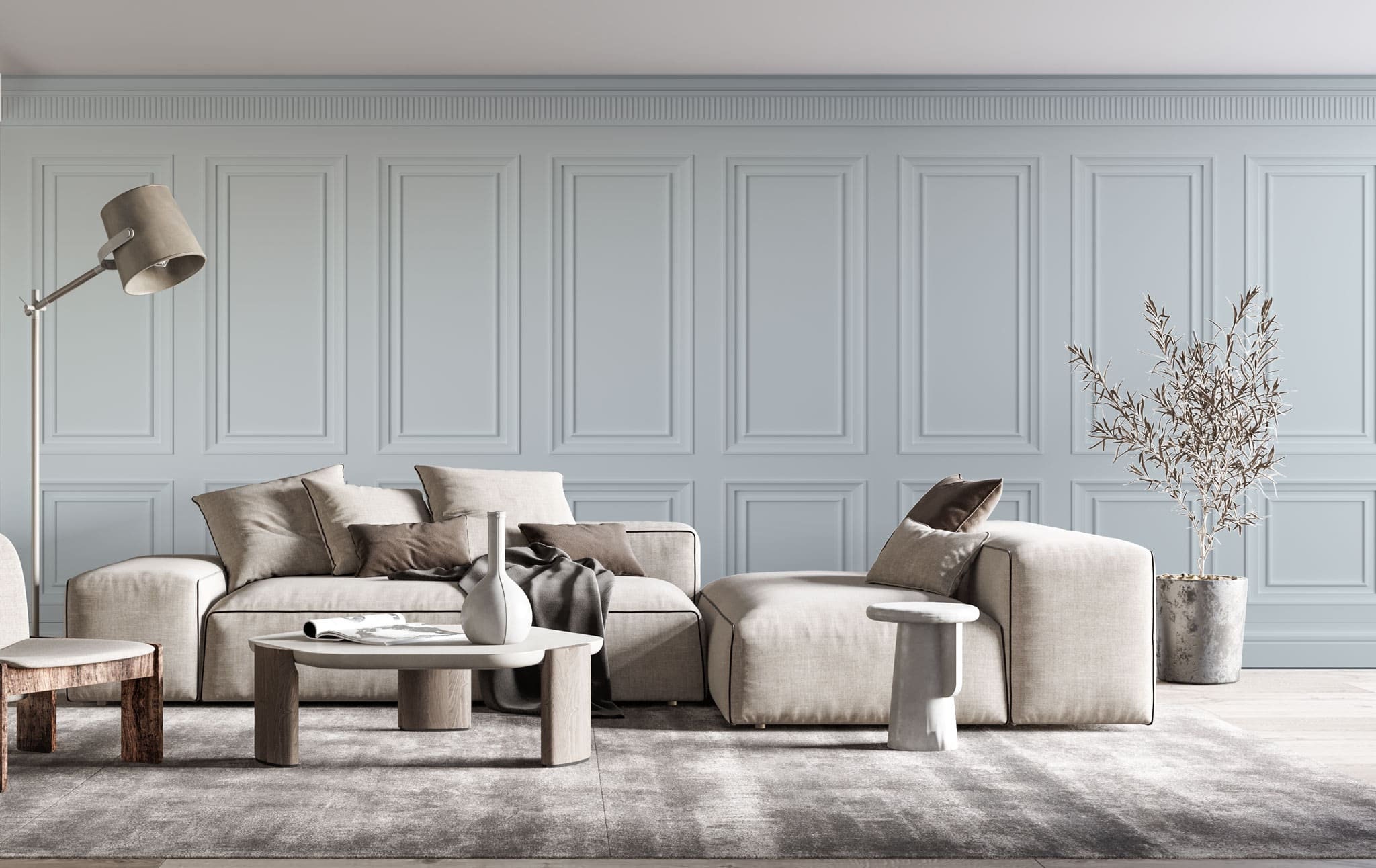 Baby Blue Luxury Boiserie Wood Panels Wallpaper | Antique Baroque ...