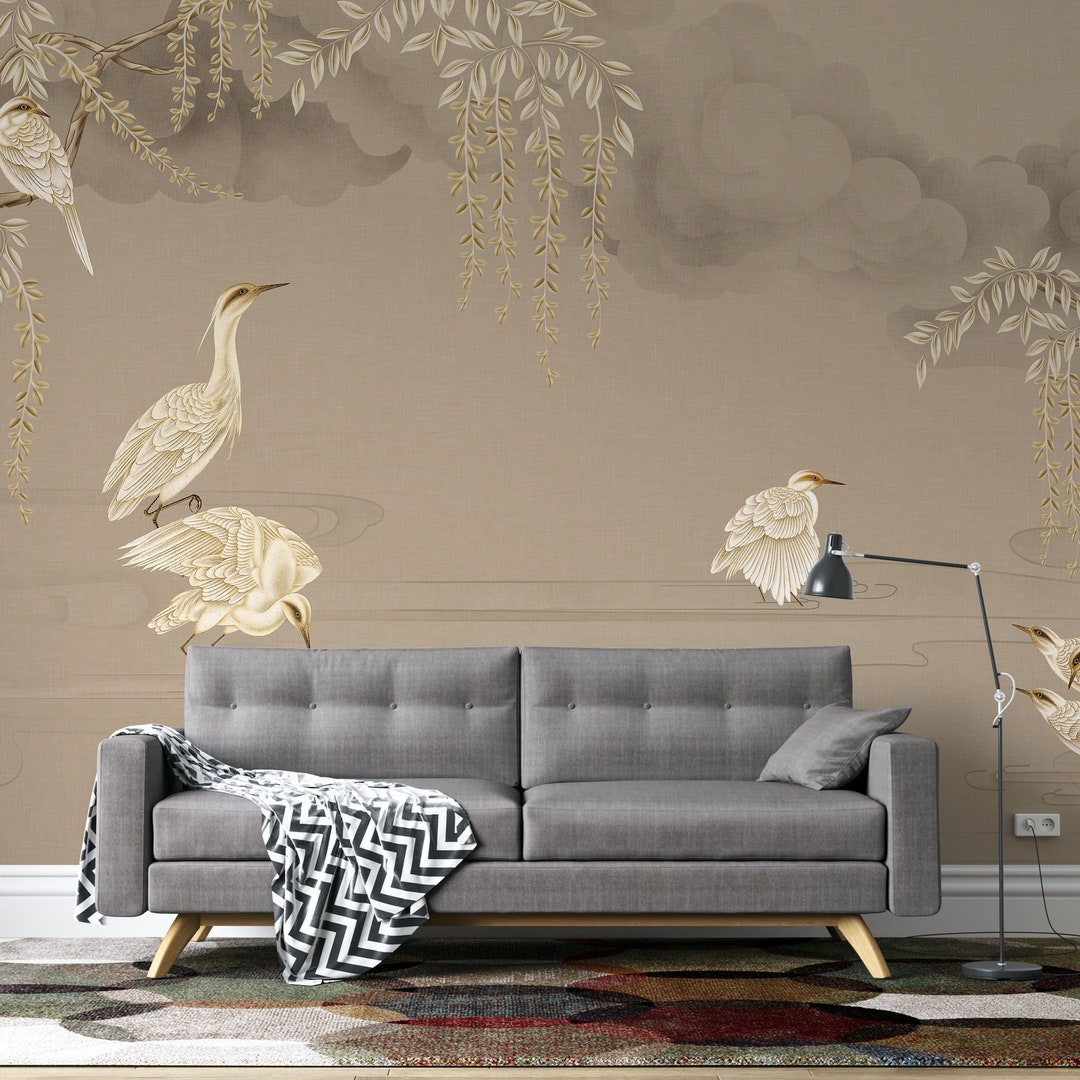 Brown Oriental Wallpaper | Japanese Luxury Design Chinoiserie Botanic ...
