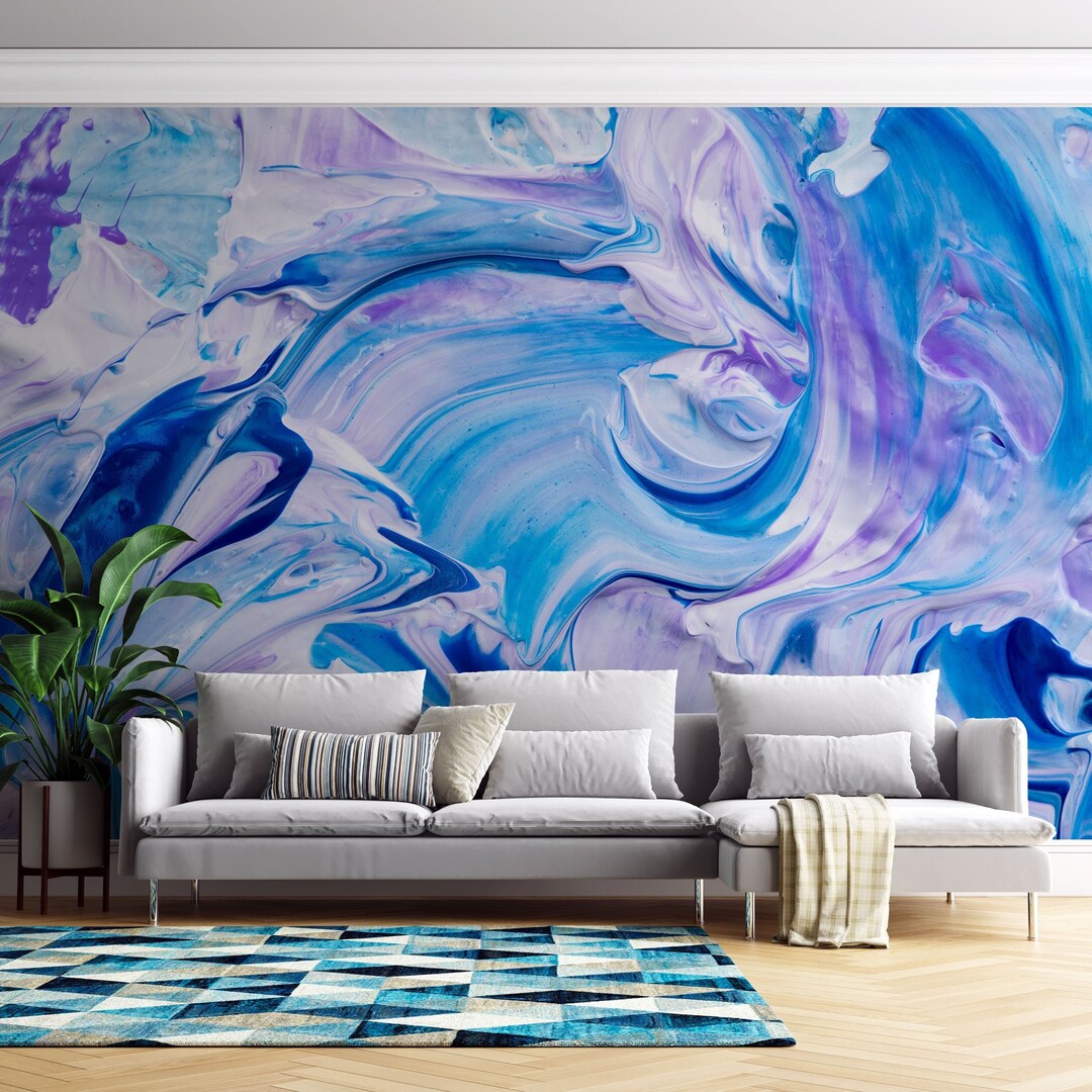 Blue Acrylic Paint Abstract Wallpaper | Luxury Modern Wall Decor ...