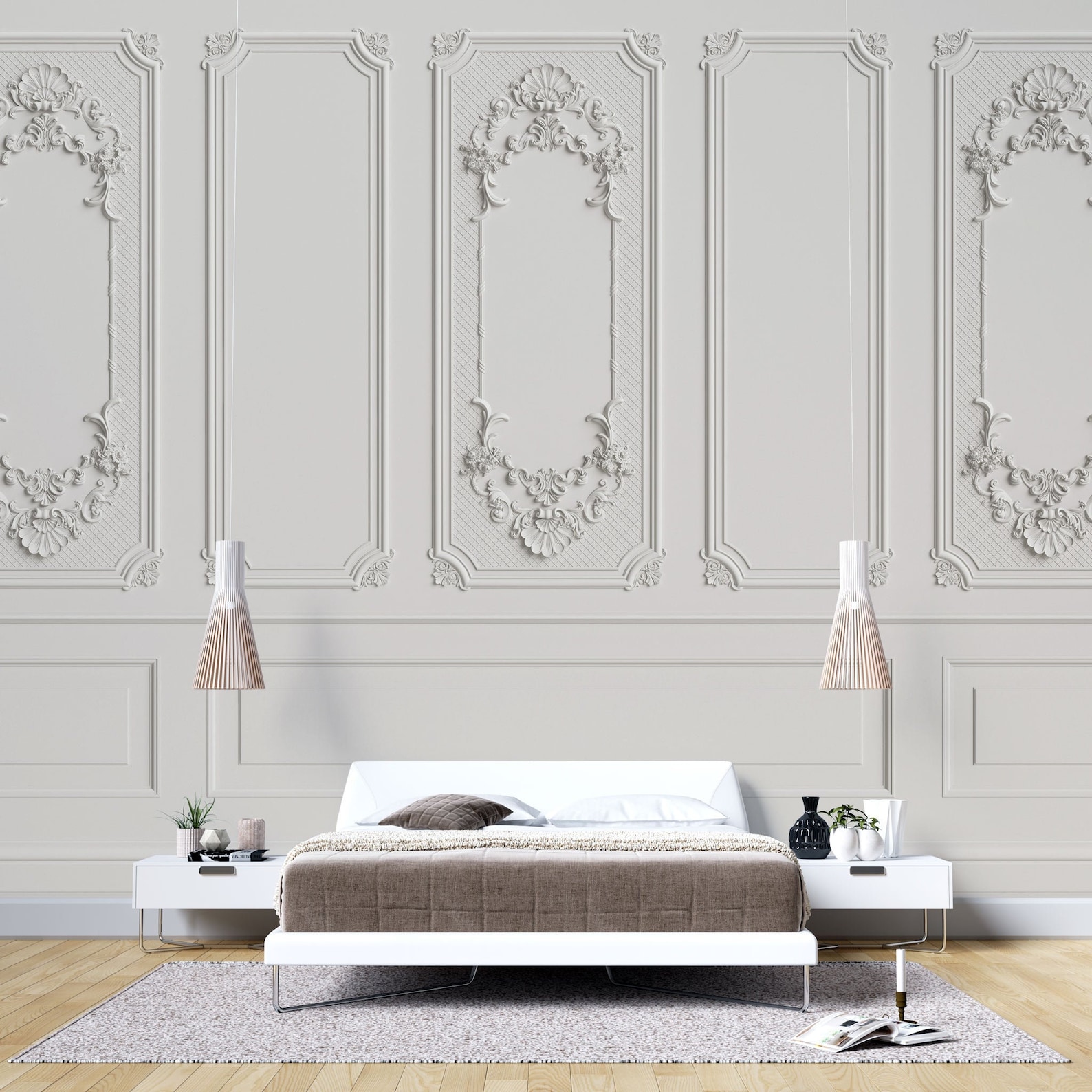 White Victorian Luxury Boiserie Panels Wallpaper | Antique Baroque ...