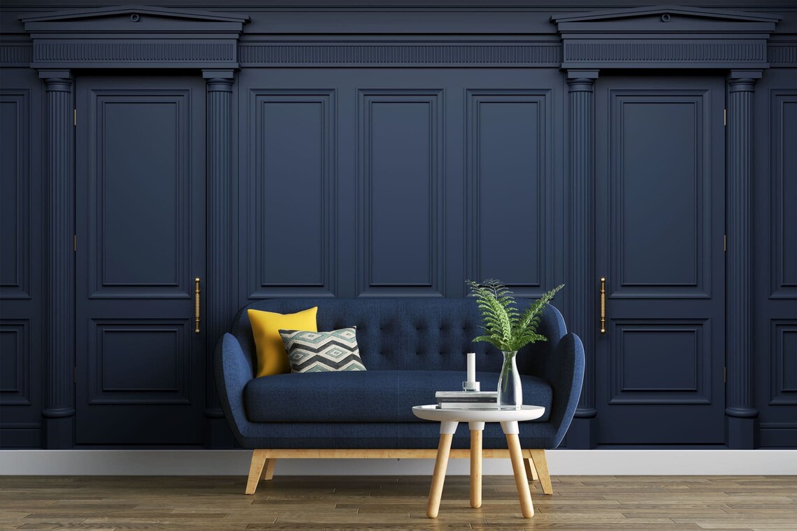 Deep Blue Luxury Boiserie Wood Panels Wallpaper | Antique Baroque ...
