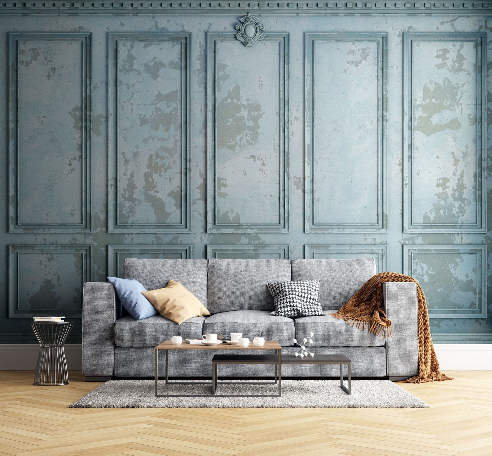 Vintage Light Blue Luxury Boiserie Panels Wallpaper | Antique Baroque ...