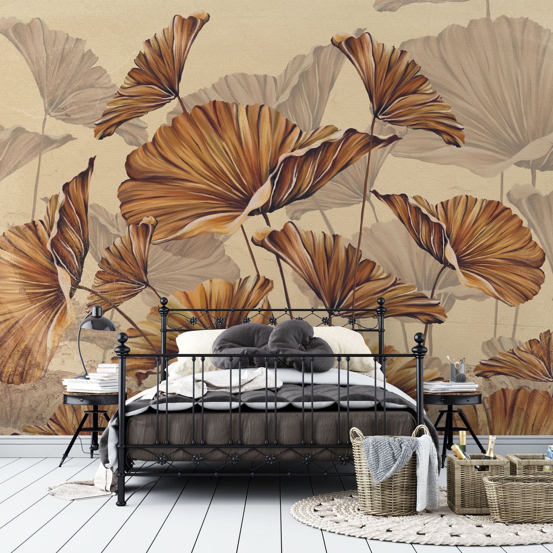 Bronze Leaf Wallpaper | Luxury Modern Wall Decor | Nature Brown Faded ...