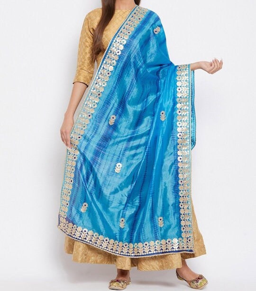 Women's Embroidered Sky Blue Tie and Dye With Gotta Patti Dupatta ...