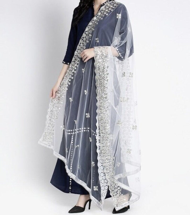 Women Women Silver Coloured Embroidered Dupatta/chunni Free Shipping - Etsy