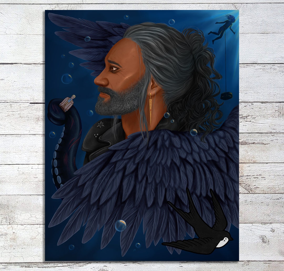 OFMD Blackbeard Kraken Pirate and Bird Wings Art Print - Etsy