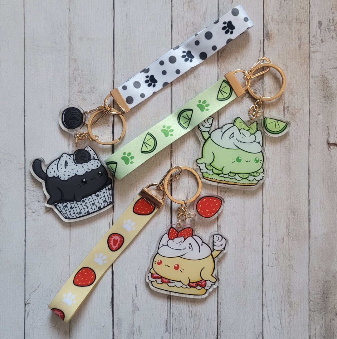Kawaii Dessert Cats Lanyard Acrylic Charm Keychains - Etsy