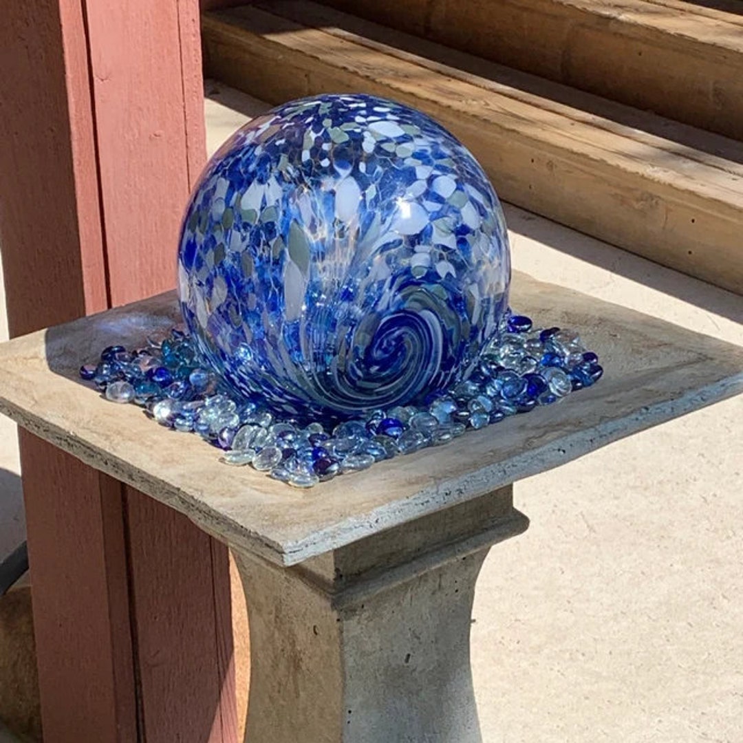 Solar LED Light up Art Glass Gaze Ball-blue Garden Pathway - Etsy
