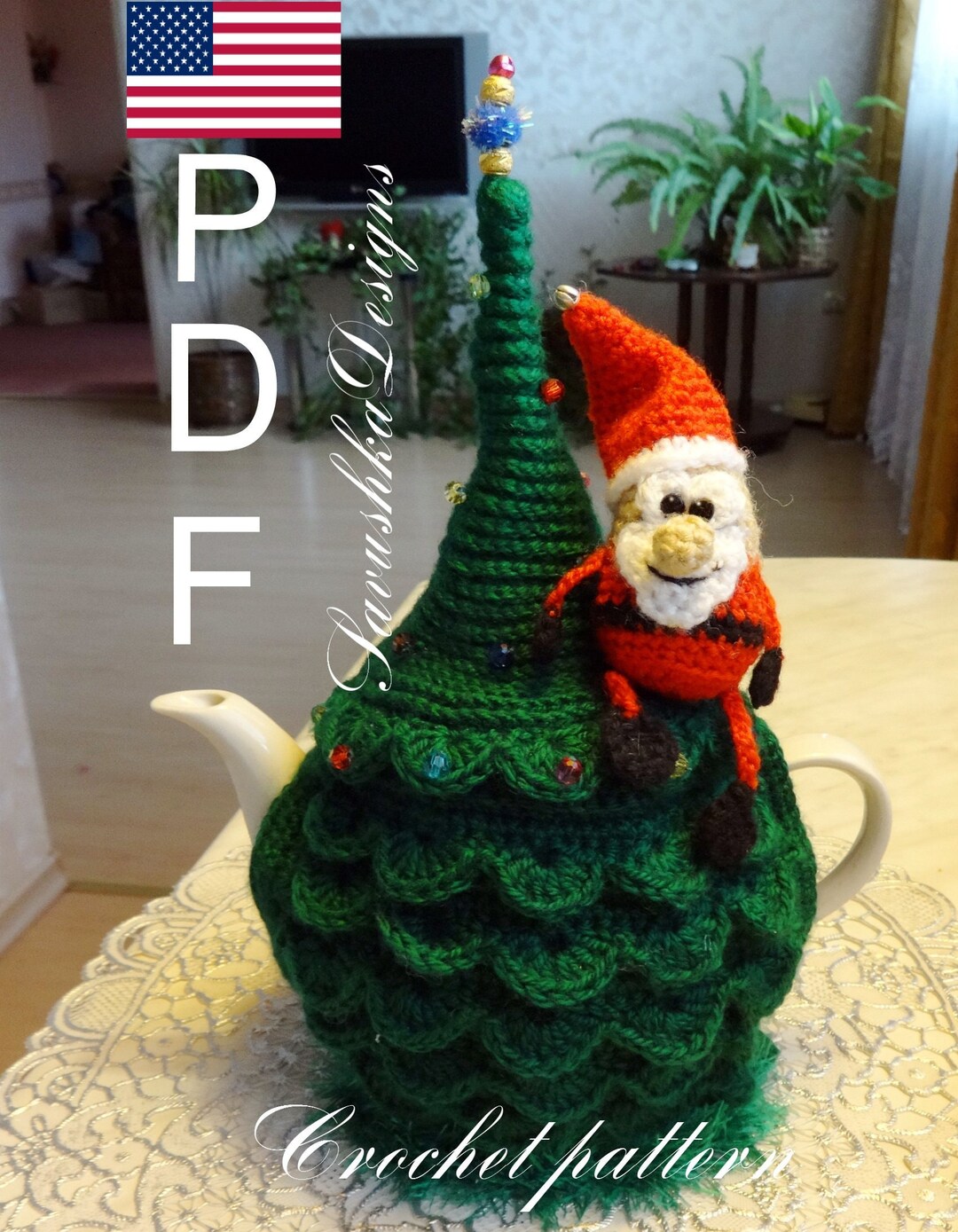 Tea Cozy Pattern, Crochet Pattern Christmas Tea Cosy, Christmas Crochet ...