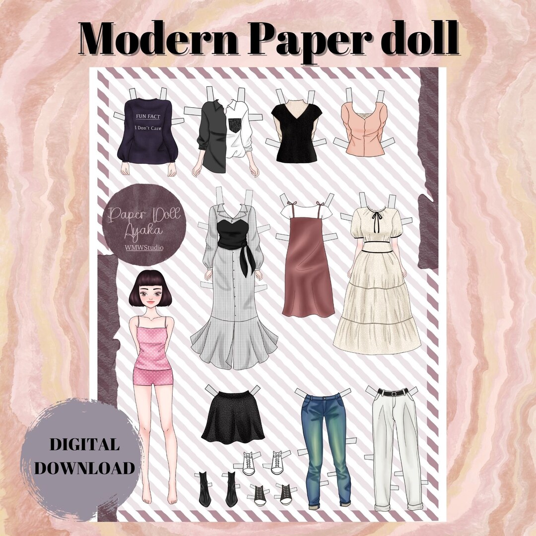 Modern Paper Doll Printable Downloadable Instant Download - Etsy