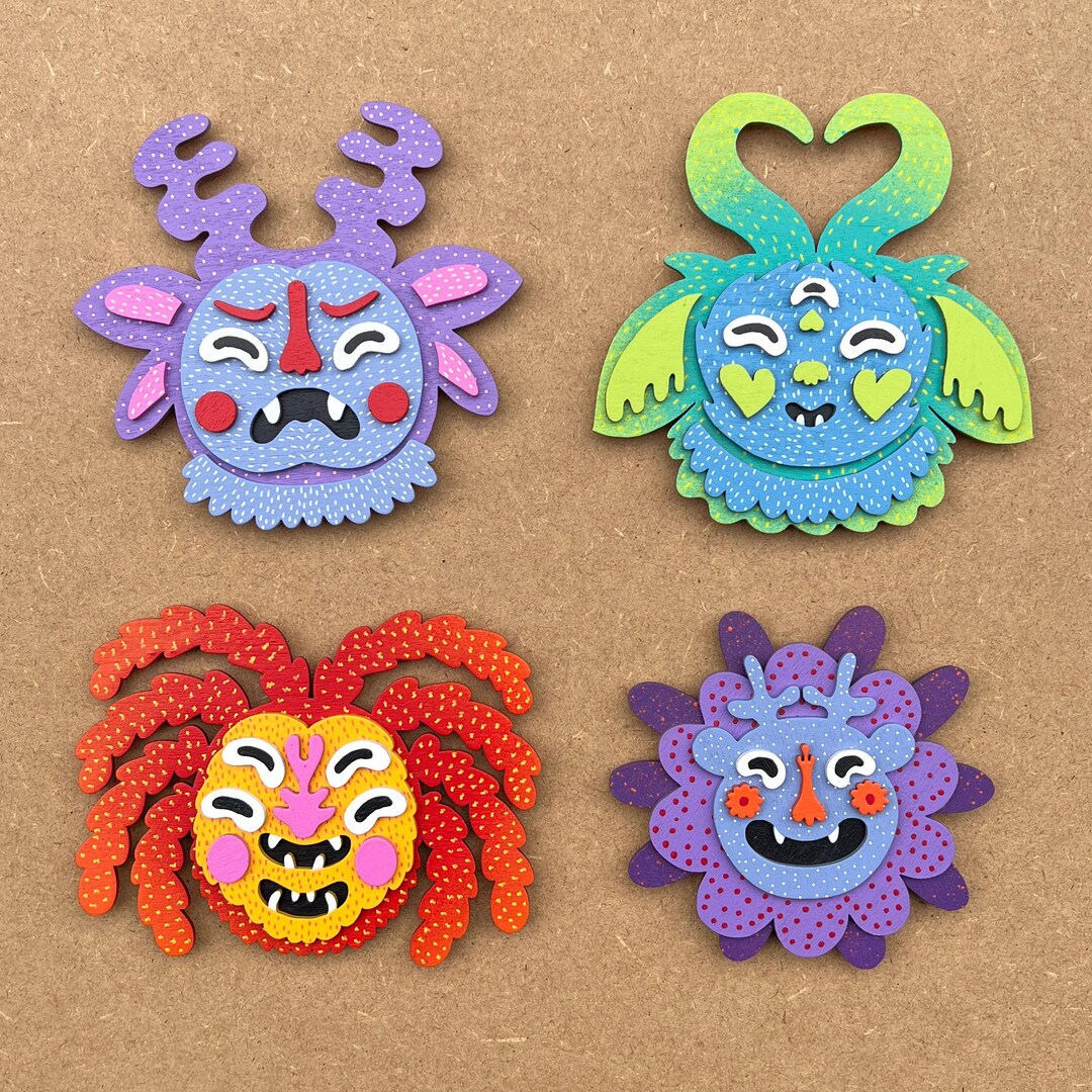 Cute Little Monsters - Hand Painted, Quirky Spooky Eclectic Wall Art ...