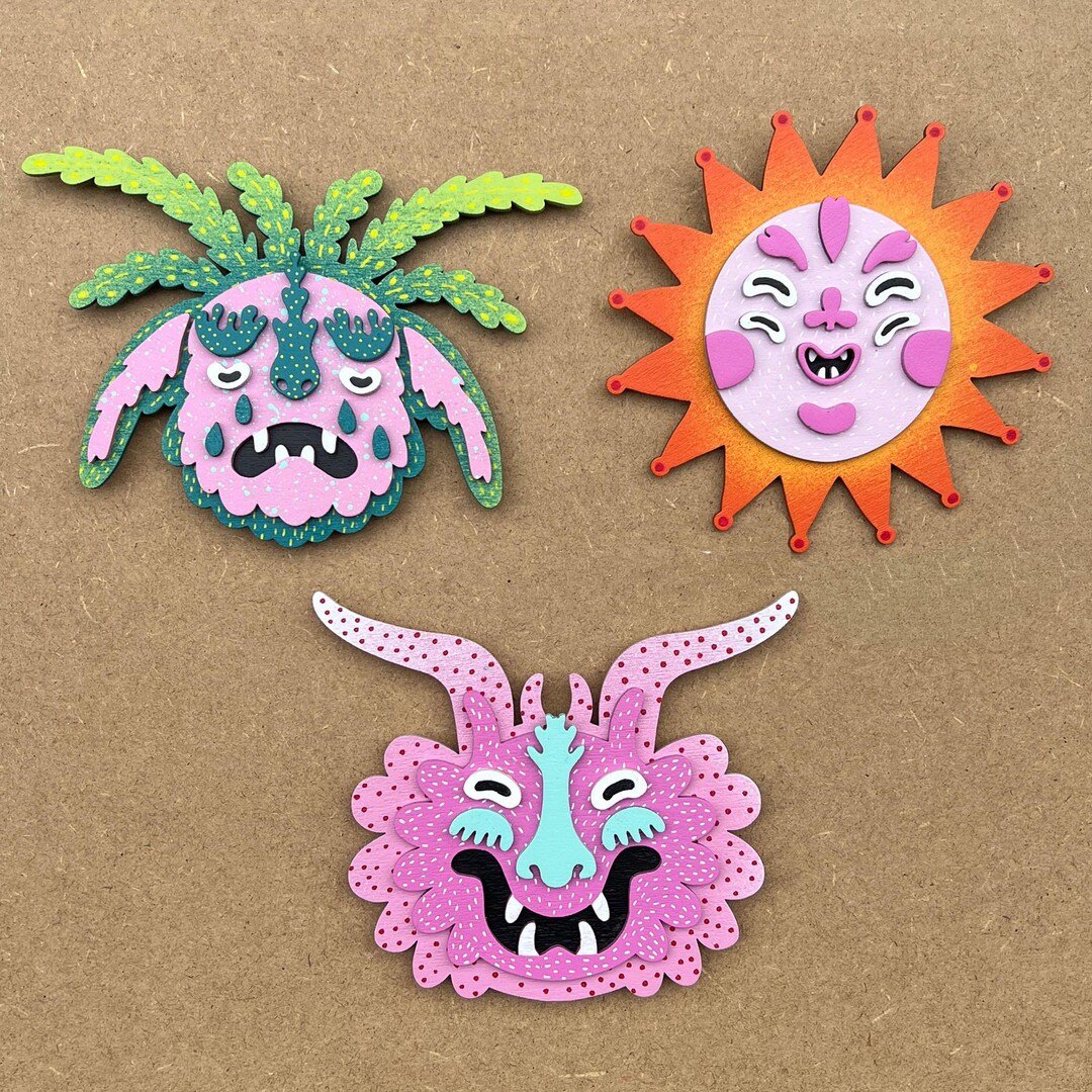 Adorable Little Monsters - Hand Painted Wooden Creatures, Unique Wall ...