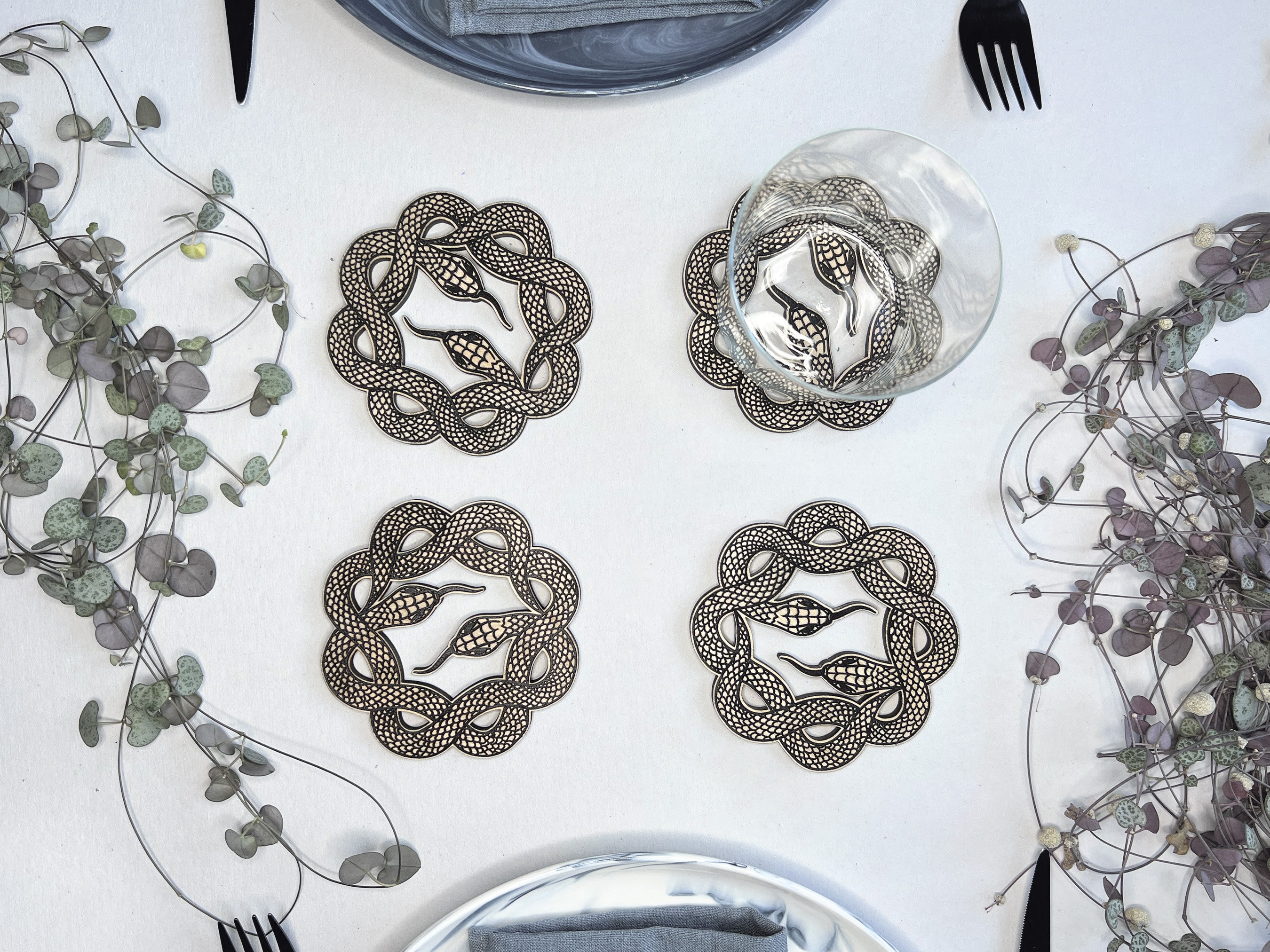 Twisted Snake Coaster Wooden Coaster Table Decoration Goth Home Decor ...