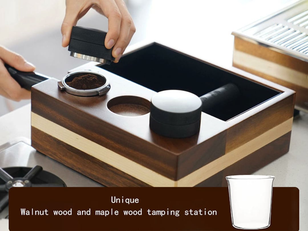 Wooden Espresso Tamp Station Knock Box With Removable Metal Basket for ...