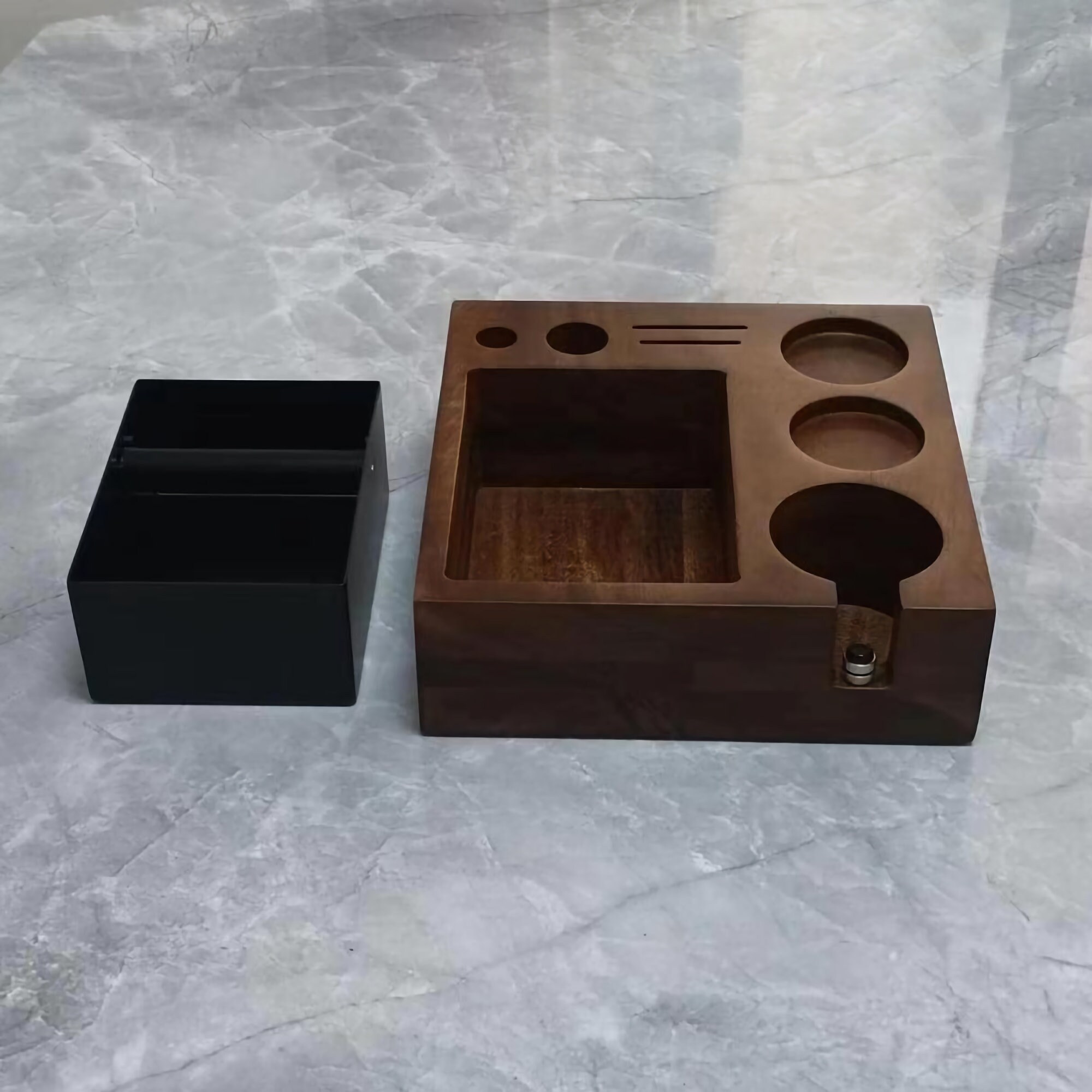 Wooden Espresso Tamp Station Knock Box With Removable Metal Basket for ...