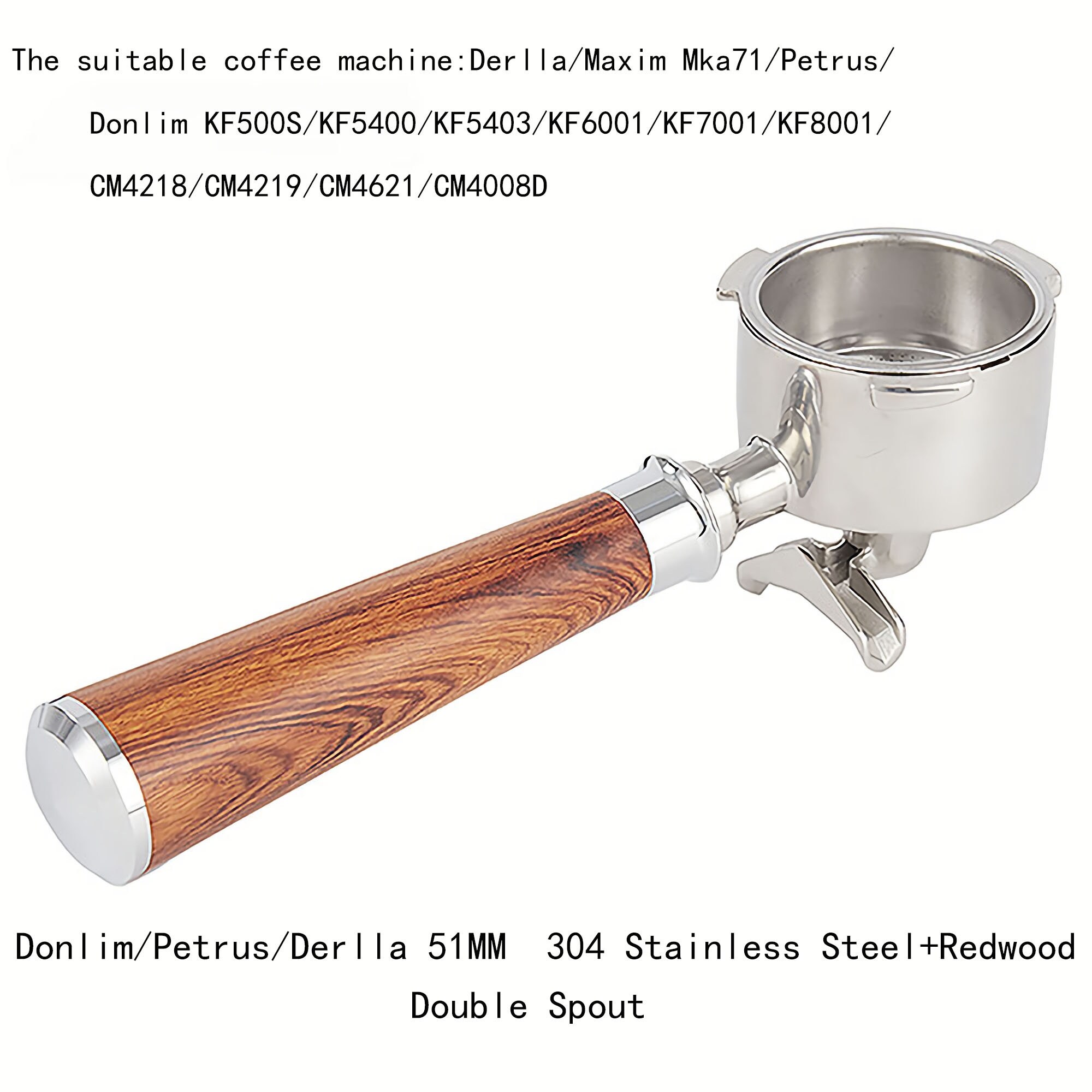 Colored Wood Handle Bottomless Portafilter With 304 Stainless Steel ...