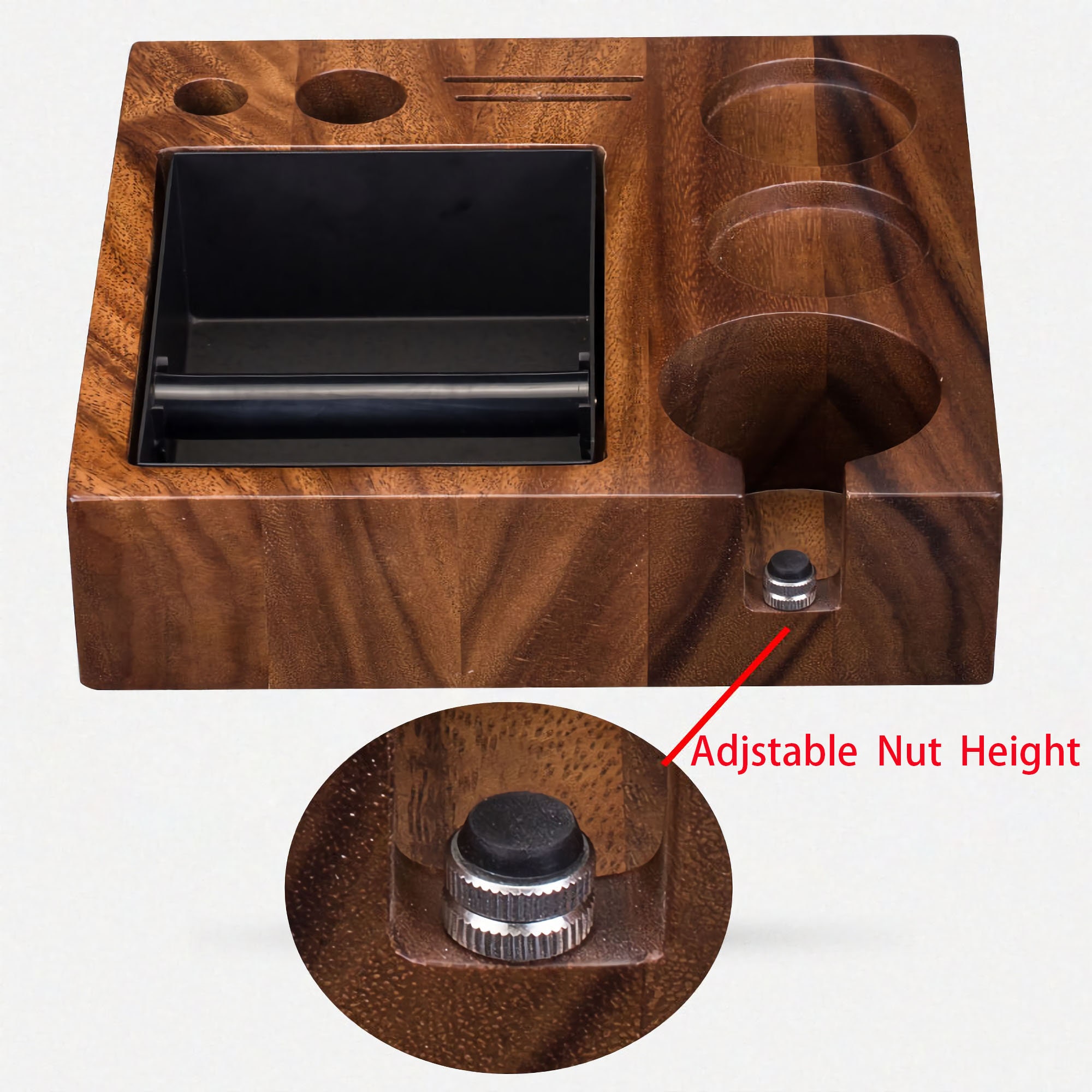Wooden Espresso Tamp Station Knock Box With Removable Metal Basket for ...