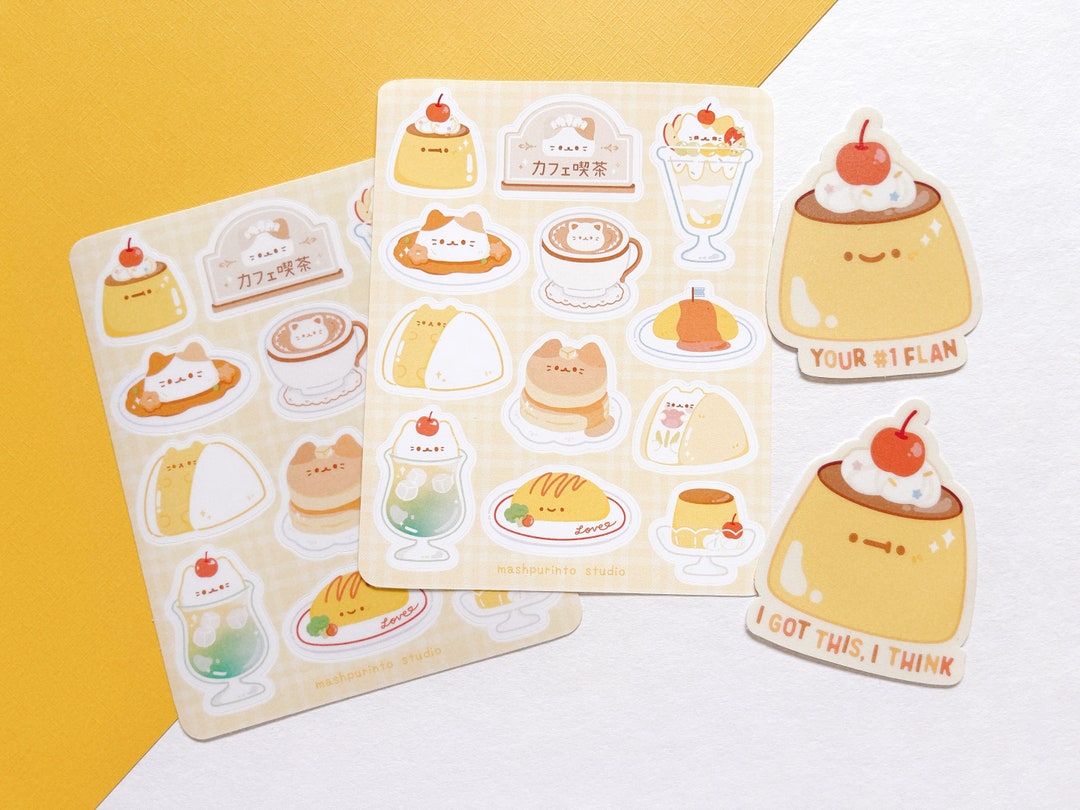 Retro Cafe Theme Cute Bear Sticker Sheet Flan Pudding Stickers Journal ...