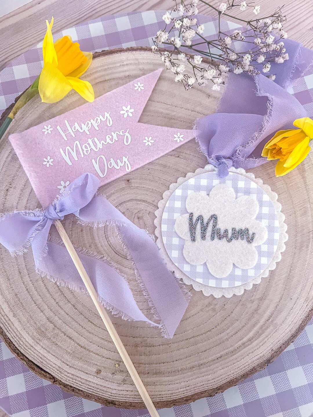 Personalised Mothers Day Gift Tag custom Gingham Felt Tag Bouquet Gift ...