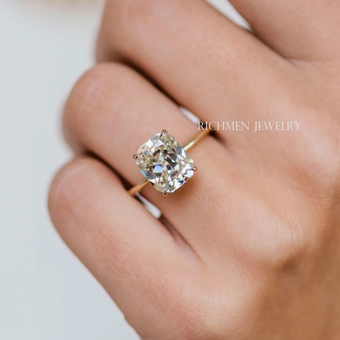 Old Mine Cut Antique Cushion Cut Moissanite Engagement Ring, 3.5 CT ...