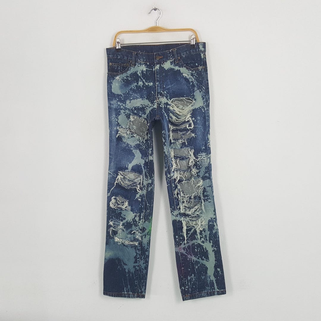 Vintage Denim Exchange Japanese Distressed Style Paint Art Denim Jeans ...