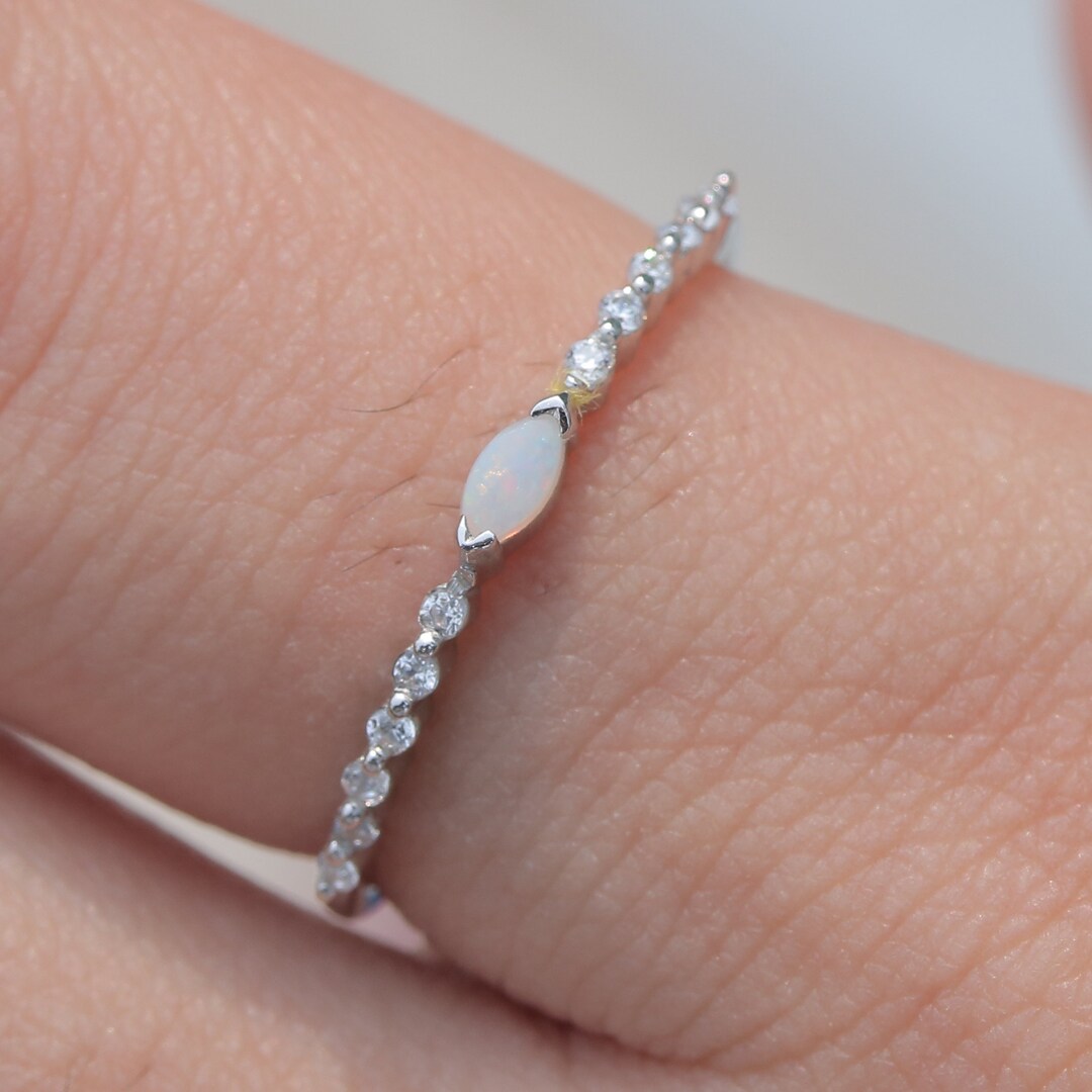 Australian Opal Minimalist Stackable Silver Ring for Women - Etsy