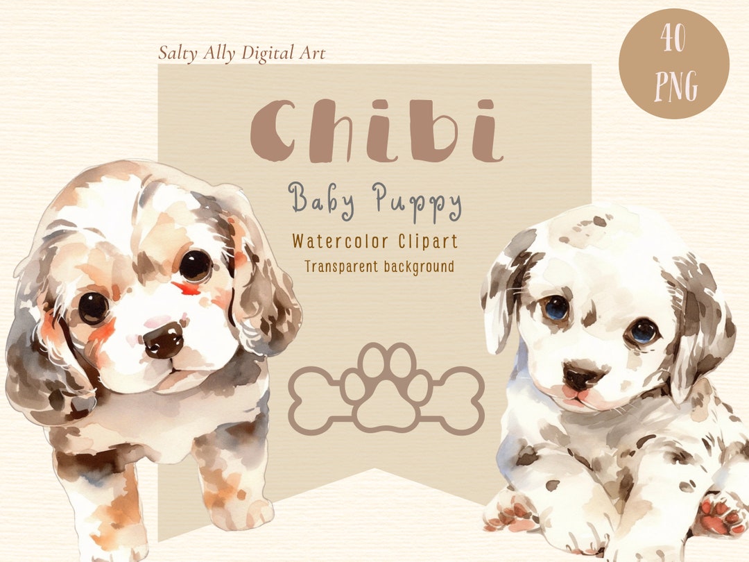 Puppy Clipart: Watercolor Chibi Baby Dog |40 PNG| Card Making,printing ...