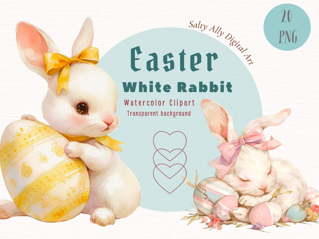 Easter White Rabbit Clipart: Watercolor Easter Eggs Bunnies Clipart ...