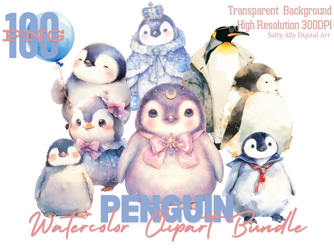 Arctic Clipart Bundle: Watercolor Cute Baby Penguin |100 PNG| Card ...