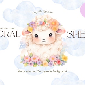 Sheep Clipart: Watercolor Floral Sheep 20 PNG Card Making,printing ...