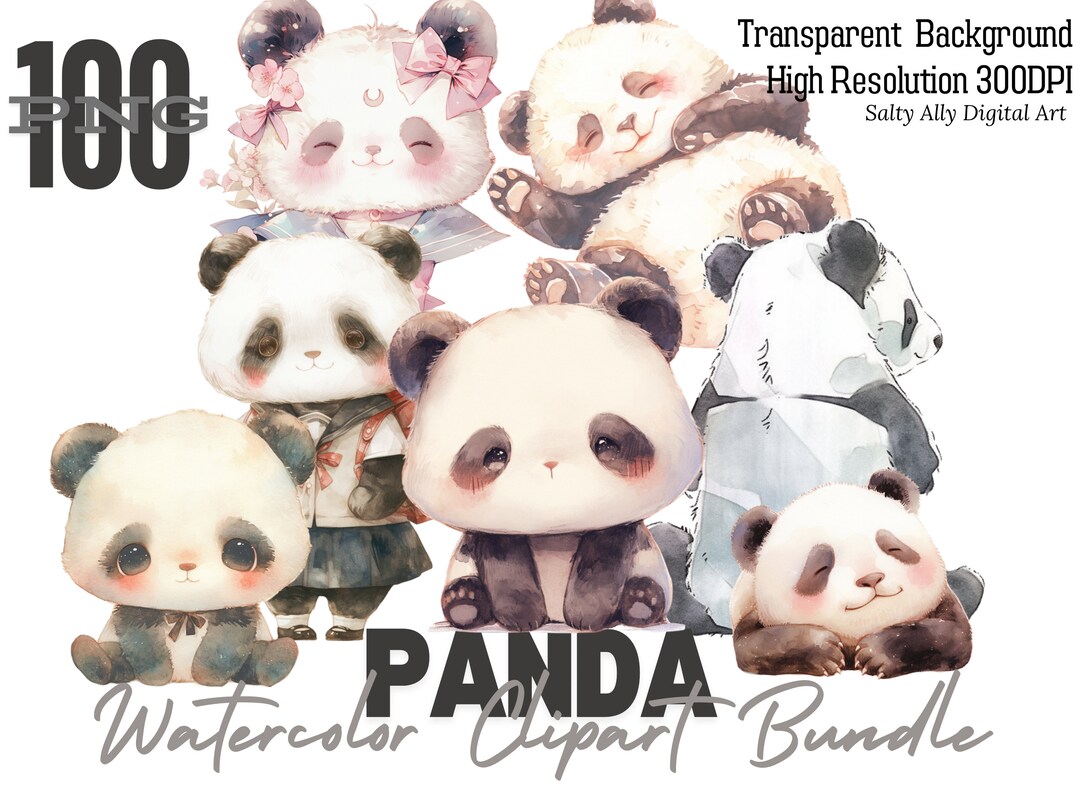 Woodland Clipart Bundle: Watercolor Cute Baby Panda |100 PNG| Card ...
