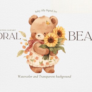Bear Clipart: Watercolor Floral Bear 20 PNG Bear Clipart flower Clipart ...