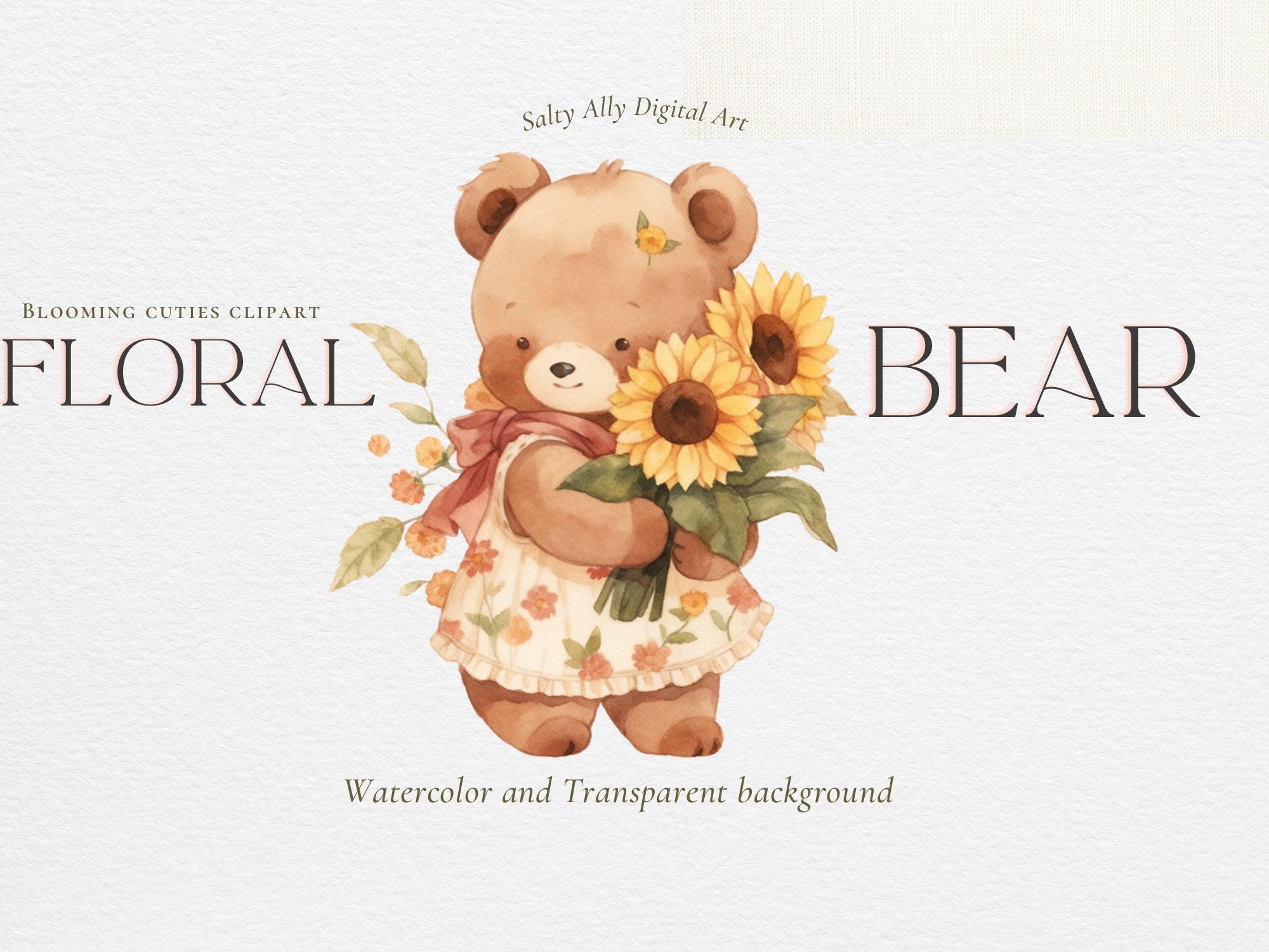 Bear Clipart: Watercolor Floral Bear 20 PNG Bear Clipart flower Clipart ...