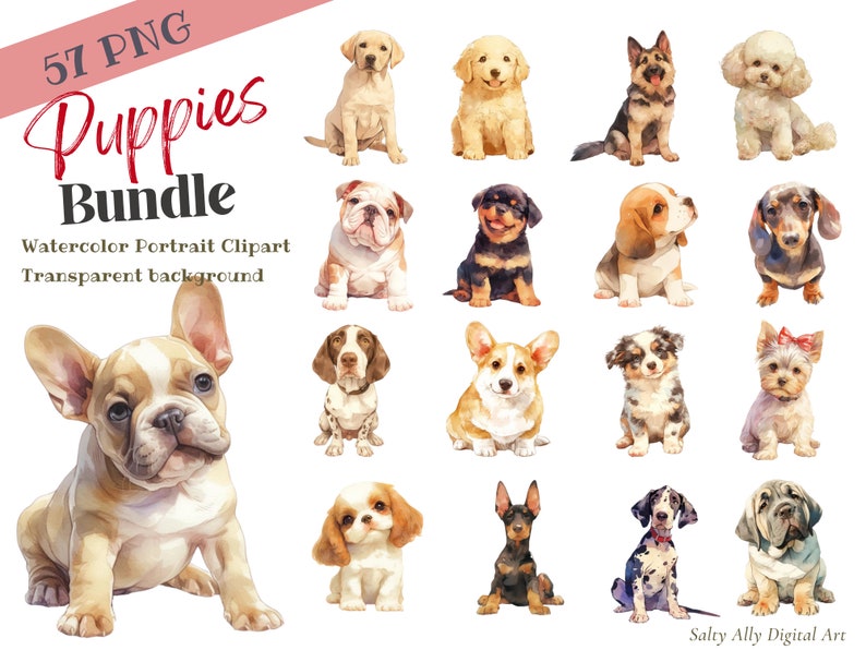 Puppy Clipart: Watercolor Dog Breeds Clipart|57 PNG| Card Making ...