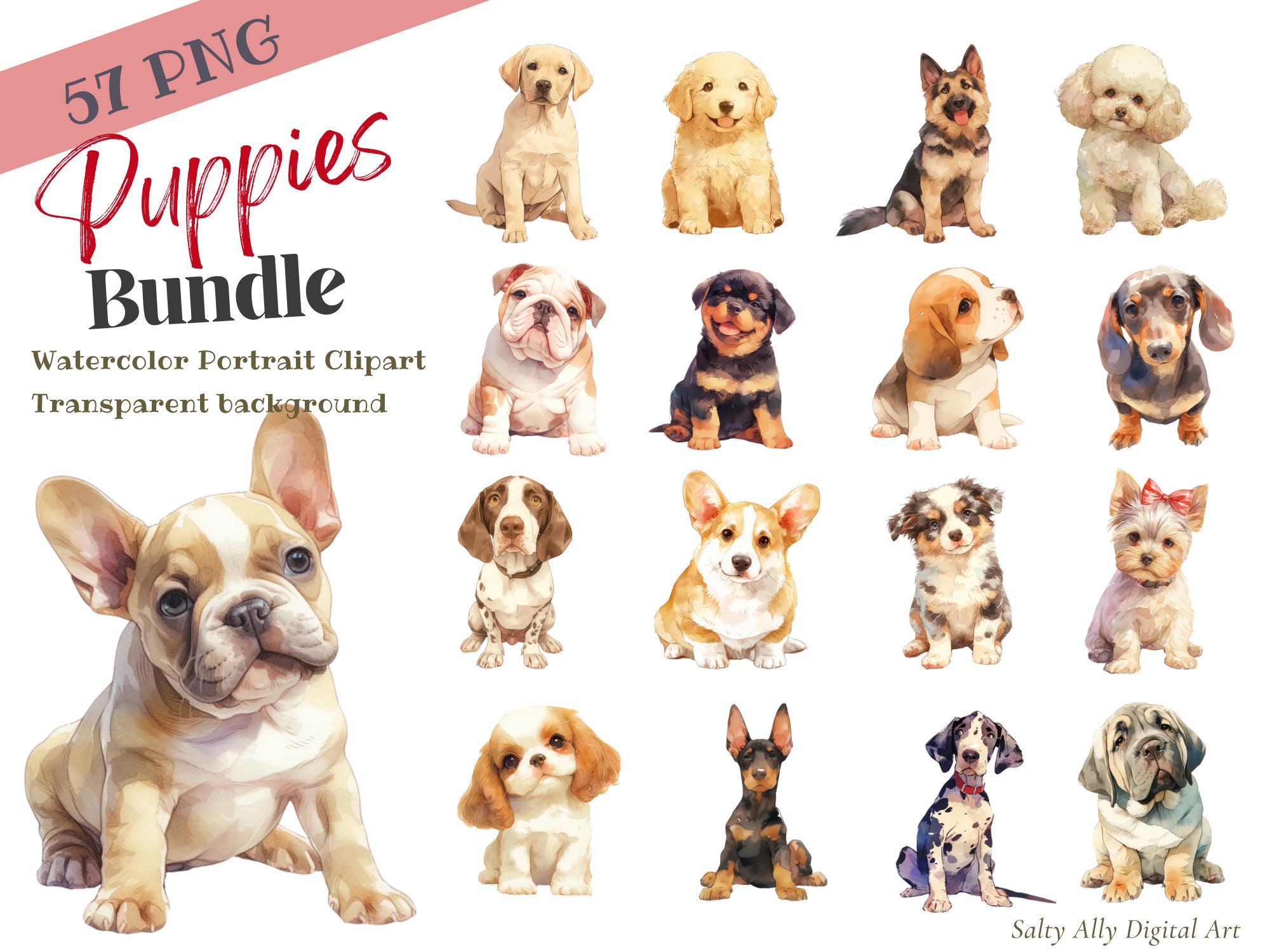 Puppy Clipart: Watercolor Dog Breeds Clipart|57 PNG| Card Making ...