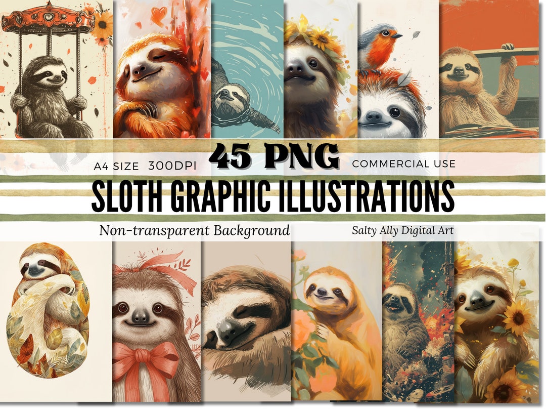 Sloth Graphic:sloth Illustration|45 Png|forest Print|card Making ...