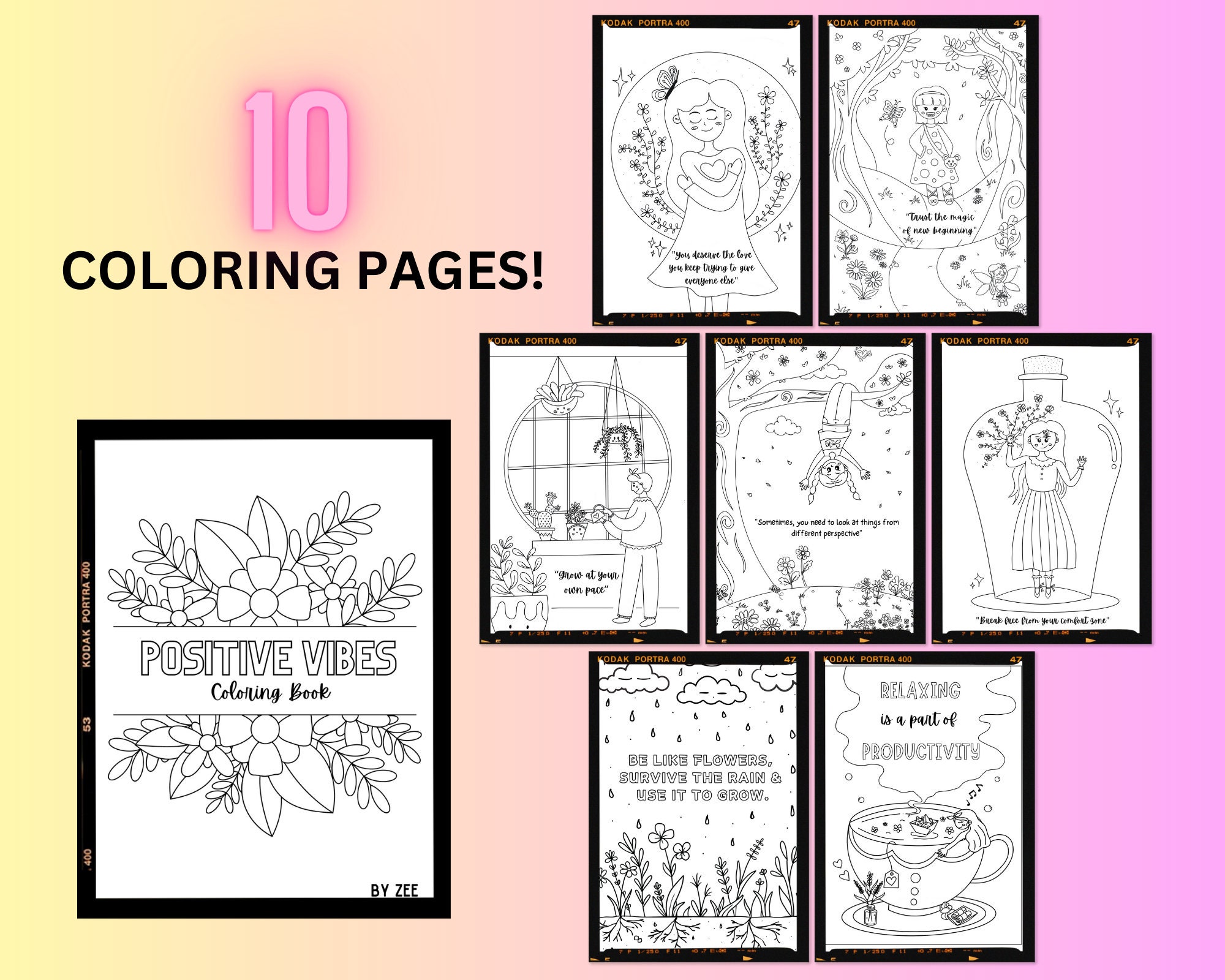 10 Printable Coloring Pages positivity Quotes on Life - Etsy