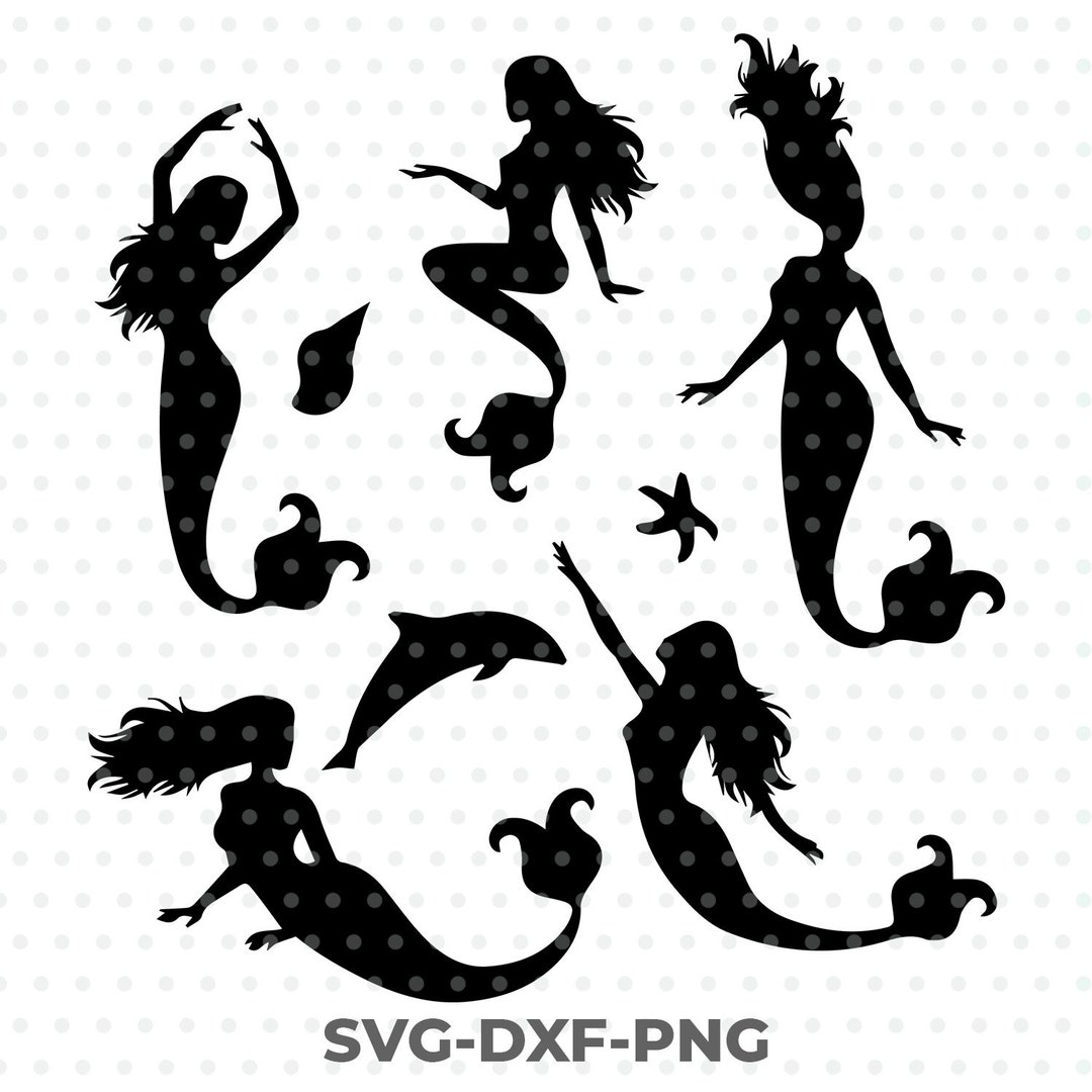 Sea Mermaids Vector Pack SVG DXF PNG Clipart Transparent Background ...