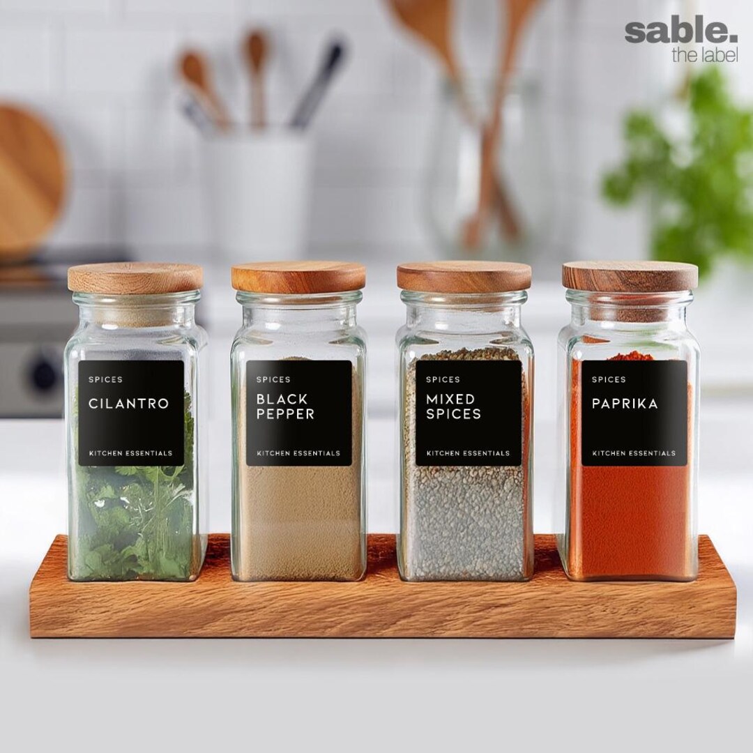 Custom Spices Black Labels for Kitchen and Pantry • Condiments Herbs ...